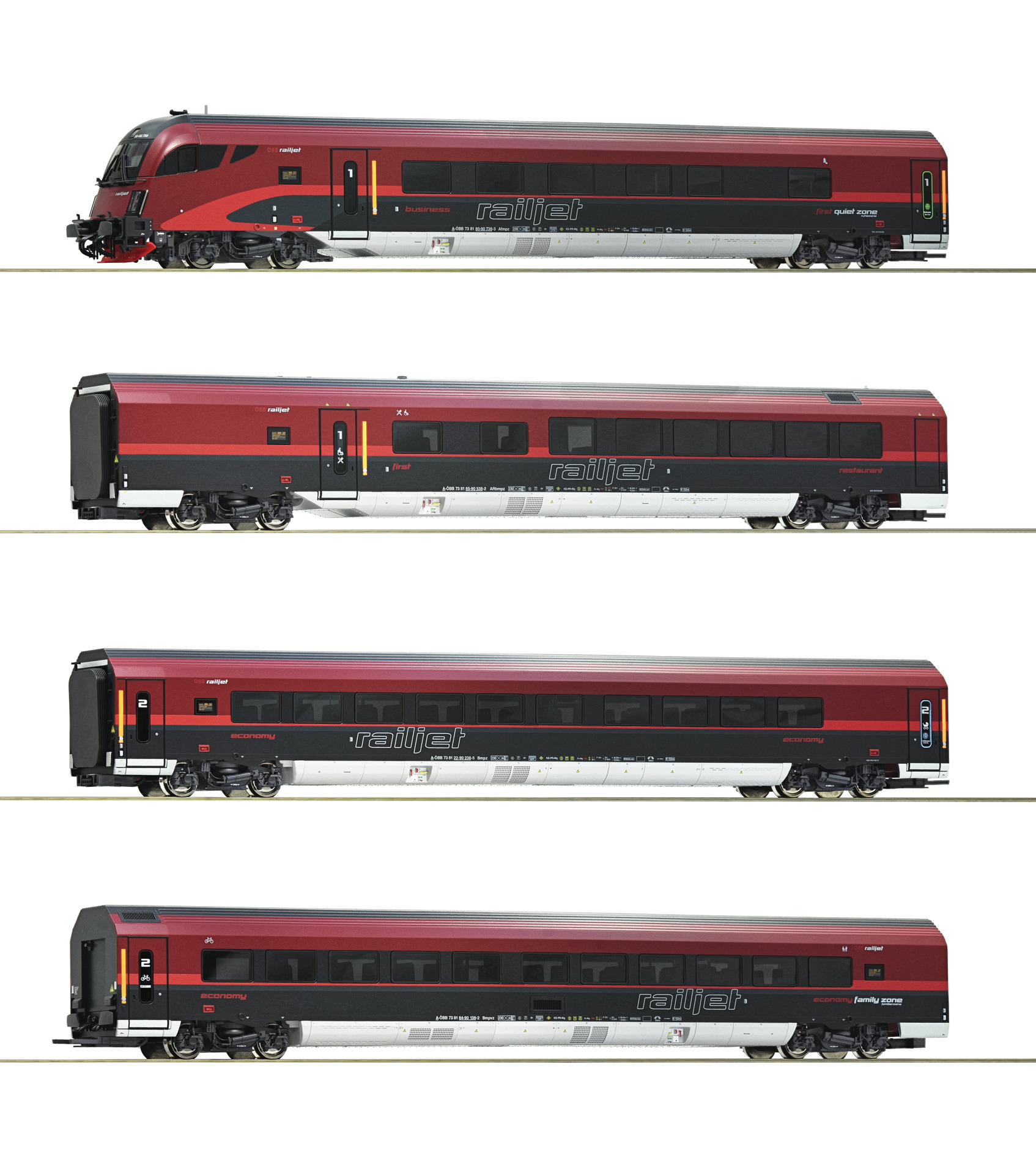 Set vagoane calatori Railjet, OBB, Roco, scara H0 (1:87)