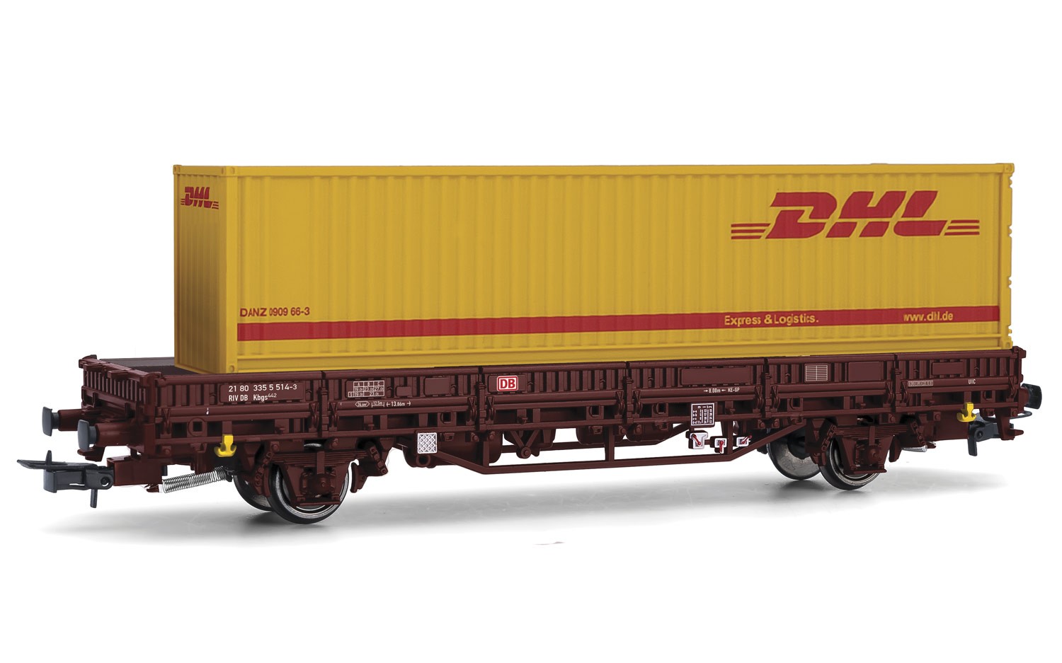 Vagon platforma cu container DHL, DB, Rivarossi, scara H0 (1:87)
